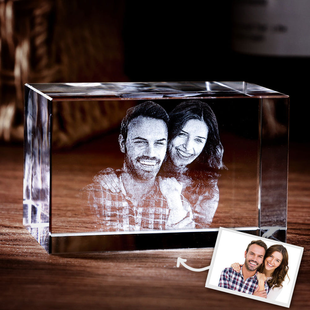 2D/3D Laser Engraved Crystal Cube Photo Frame with 1-4 People ...
